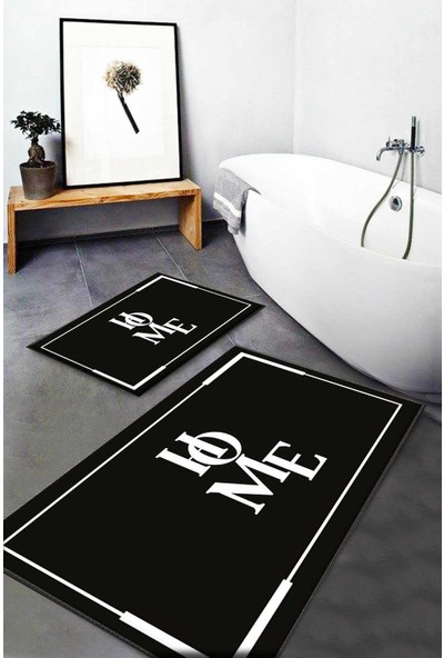 Karnaval Home Desenli Yıkanabilir Kaymaz Taban 2'li Banyo Halısı Paspas Klozet Takımı BATH-0005