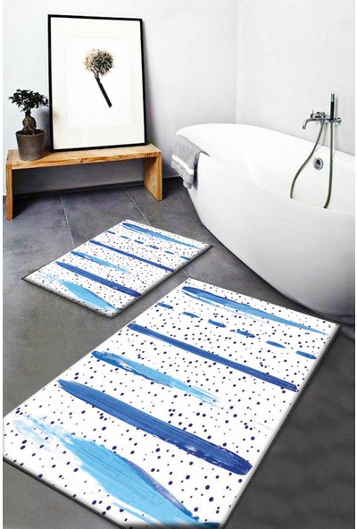 Karnaval Home Desenli Yıkanabilir Kaymaz Taban 2'li Banyo Halısı Paspas Klozet Takımı BATH-0041