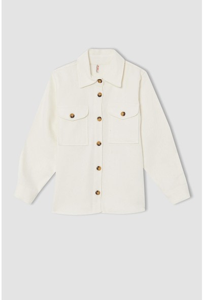 DeFacto Kız Çocuk Relax Fit Basic Uzun Kollu Twill Ceket Gömlek V2449A621WN DeFacto Kız Çocuk Relax Fit Basic Uzun Kollu Twill Ceket Gömlek V2449A621WN