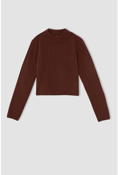 DeFacto Kız Çocuk Slim Fit Yarım Boğazlı Crop  Kazak V9391A621WN