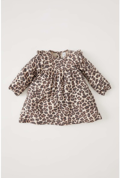 DeFacto Kız Bebek Regular Fit Leopar Desenli Uzun Kollu Elbise V8498A221WN DeFacto Kız Bebek Regular Fit Leopar Desenli Uzun Kollu Elbise V8498A221WN