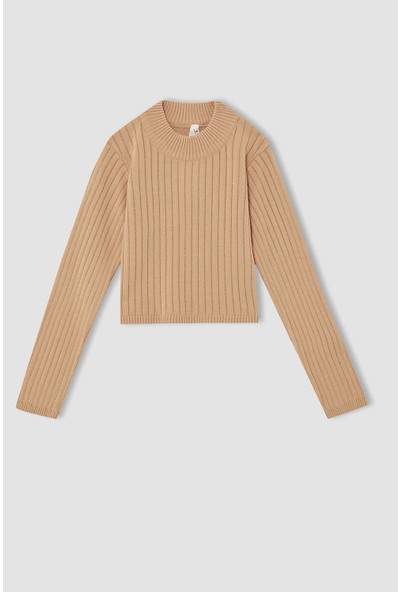 DeFacto Kız Çocuk Slim Fit Yarım Boğazlı Crop  Kazak V9391A621WN