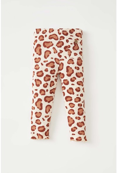 DeFacto Kız Bebek Regular Fit Leopar Desenli Fitilli Tayt W0120A221WN DeFacto Kız Bebek Regular Fit Leopar Desenli Fitilli Tayt W0120A221WN