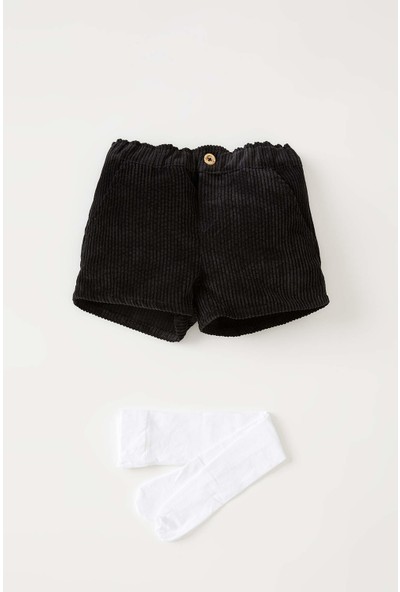 DeFacto Kız Bebek Çoraplı Kadife Mini Şort Takım V4852A221WN