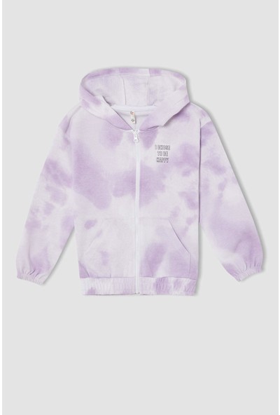 DeFacto Kız Çocuk Kapüşonlu Batik Desenli Kanguru Cepli Fermuarlı Sweat Hırka W1108A621AU DeFacto Kız Çocuk Kapüşonlu Batik Desenli Kanguru Cepli Fermuarlı Sweat Hırka W1108A621AU