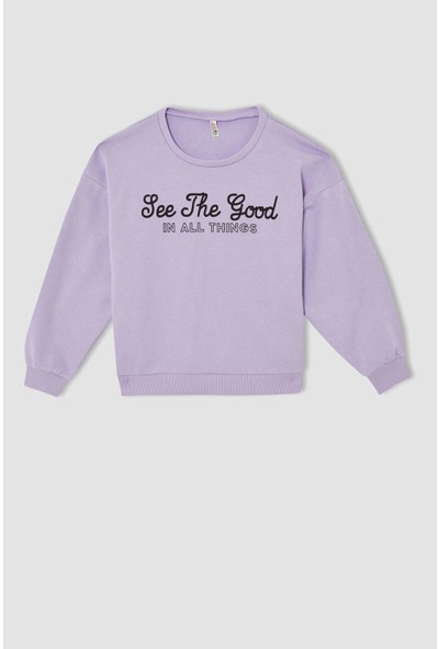 DeFacto Kız Çocuk Regular Fit Bisiklet Yaka Baskılı Sweatshirt W3243A621AU