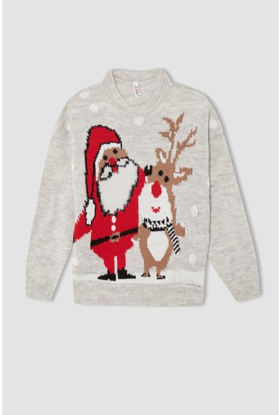 DeFacto Kız Çocuk Yılbaşı Temalı Bisiklet Yaka Noel Baba Figürlü Triko Kazak V6108A621WN DeFacto Kız Çocuk Yılbaşı Temalı Bisiklet Yaka Noel Baba Figürlü Triko Kazak V6108A621WN