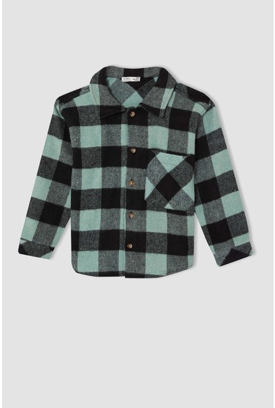 DeFacto Erkek Çocuk Coool Regular Fit Yılbaşı Temalı Kareli Uzun Kollu Flanel Oduncu Gömlek W1310A621WN