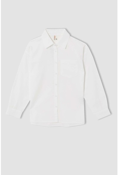 DeFacto Kız Çocuk Relax Fit Basic Uzun Kollu Poplin Gömlek W1109A621AU DeFacto Kız Çocuk Relax Fit Basic Uzun Kollu Poplin Gömlek W1109A621AU