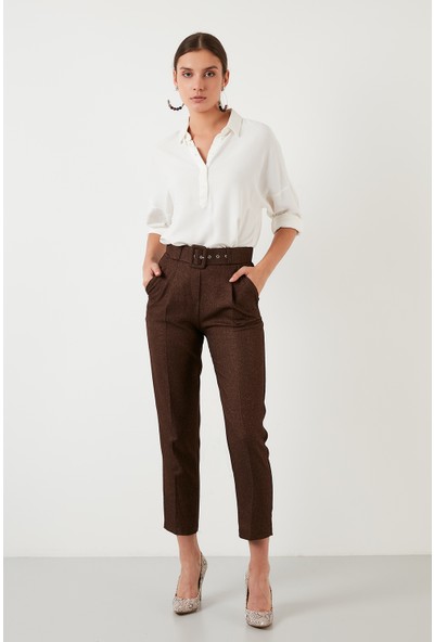 Lela Yüksek Bel Kemerli Cepli Pantolon Kadın Pantolon 5916116