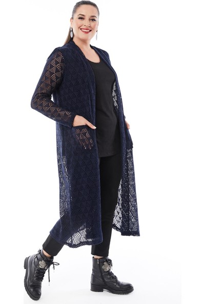 Büyük Beden Lacivert Triko Hırka