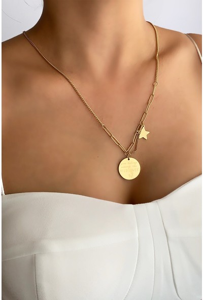 ÇLK Accessories Çelik Yıldız Detay Plaka Çelik Kolye TRKOLYE5733 B35503