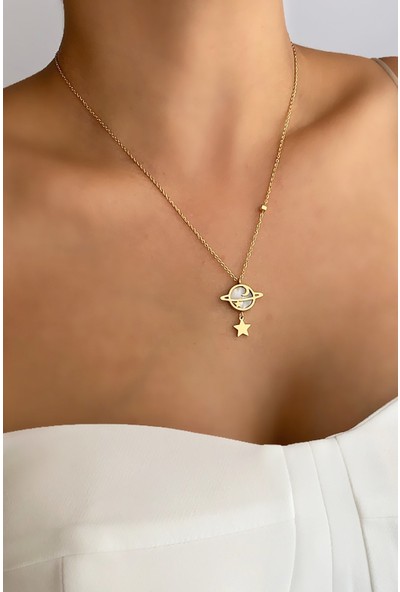 ÇLK Accessories Çelik Satürn Çelik Kolye TRKOLYE5735 B34503