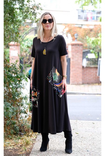 Nelly Yamalı Cepli Büyük Beden Elbise