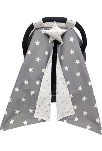 Bebek Atölyesi Puset Örtüsü Gri Yıldız Desen