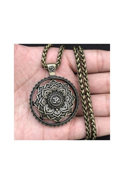 Alsade Mandala Lotus Kutsal Geometri Çakra Bronz Görünümkolye Alsade Mandala Lotus Kutsal Geometri Çakra Bronz Görünümkolye