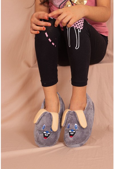 Wovs Çocuk Gri Kulak Detaylı Tavşan Şekilli AnaOkulu Kreş Ev Panduf Terlik Wovs Çocuk Gri Kulak Detaylı Tavşan Şekilli AnaOkulu Kreş Ev Panduf Terlik
