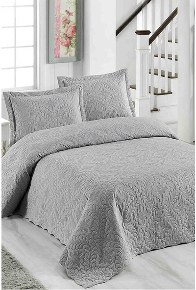 Örtüm Örtüm Sarmaşık Çift Kişilik Düz Renk Yatak Örtüsü Takımı - Açık Gri