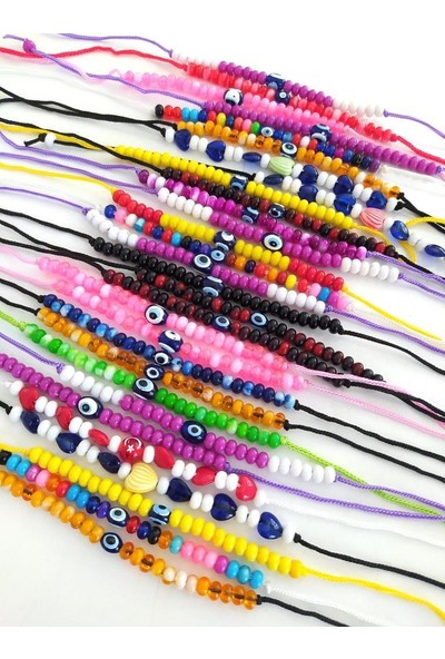 Hd Marketim 100 Adet Nazar Boncuklu Renkli Karışık Ip Bileklik