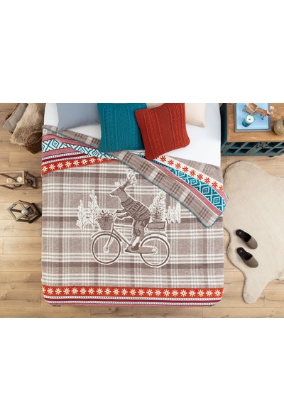 Madame Coco Cherina Çift Kişilik Pamuklu Jakar Battaniye - Vizon