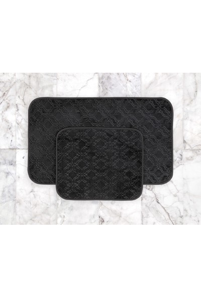 Madame Coco Prunella 2'Li Banyo Paspası - Antrasit - 60x100 + 50x60 Cm Madame Coco Prunella 2'Li Banyo Paspası - Antrasit - 60x100 + 50x60 Cm