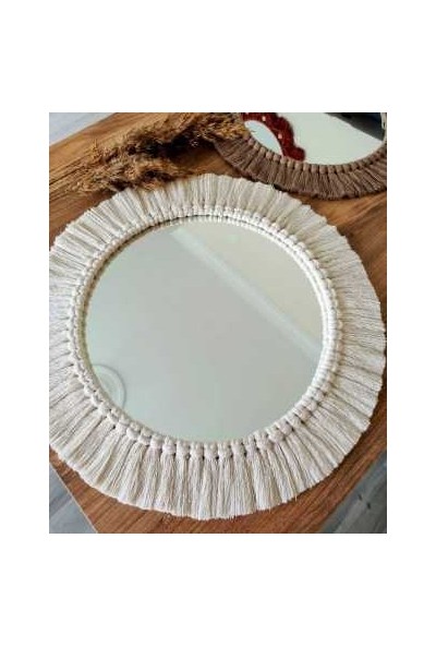 Femina Design Büyük Ekru Bohem Makrome Ayna (45 Cm)