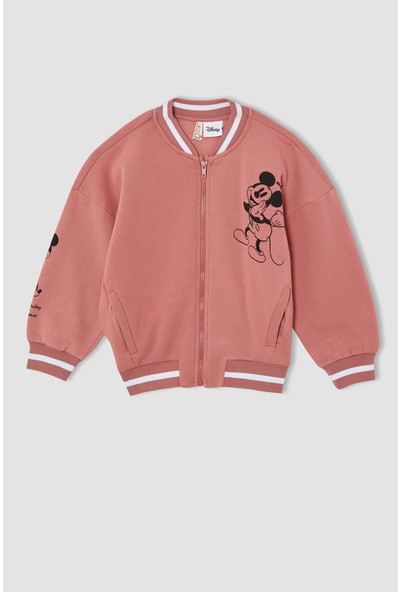 DeFacto Kız Çocuk Bomber Yaka Disney Mickey & Minnie Lisanslı İçi Yumuşak Tüylü Sweat Hırka V1566A621AU