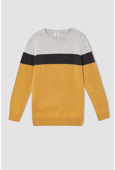 DeFacto Erkek Çocuk Regular Fit Bisiklet Yaka Renk Bloklu Pamuklu Triko Kazak W3577A621WN