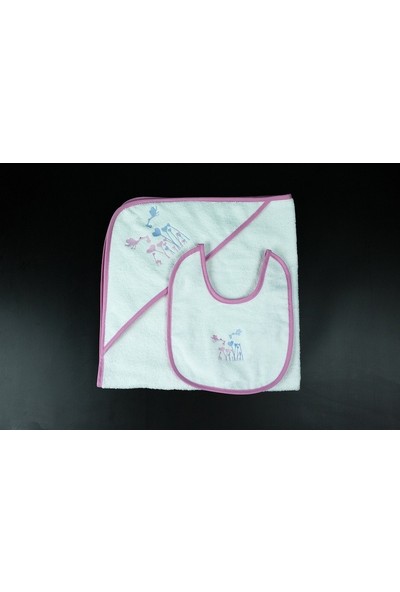 B&N Home Leylek Nakışlı / Beyaz Bebek Banyo Havlu Kundak