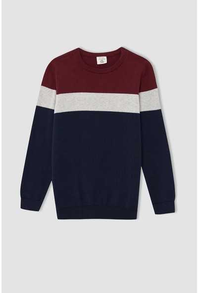 DeFacto Erkek Çocuk Regular Fit Bisiklet Yaka Renk Bloklu Pamuklu Triko Kazak W3577A621WN