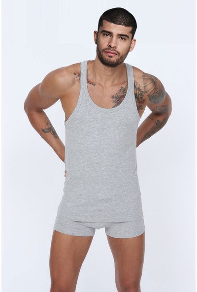 Tan Yıldız 3 Lü Gri Boxer ve Gri Atlet Takım