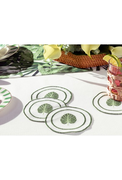 English Home Arzu Sabancı Tropikal Polyester 4'lü Bardak Altlığı 11 cm Beyaz - Yeşil English Home Arzu Sabancı Tropikal Polyester 4'lü Bardak Altlığı 11 cm Beyaz - Yeşil