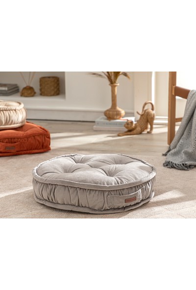 English Home Malta Round Kadife Dekoratif Minder 60 cm Gri English Home Malta Round Kadife Dekoratif Minder 60 cm Gri