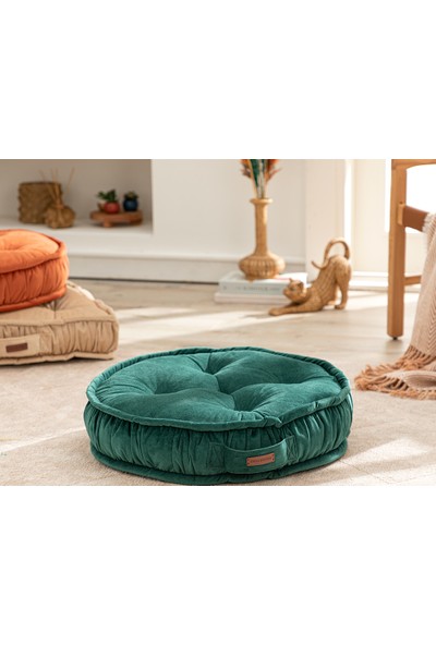 English Home Malta Round Kadife Dekoratif Minder 60 cm Petrol Yeşili English Home Malta Round Kadife Dekoratif Minder 60 cm Petrol Yeşili
