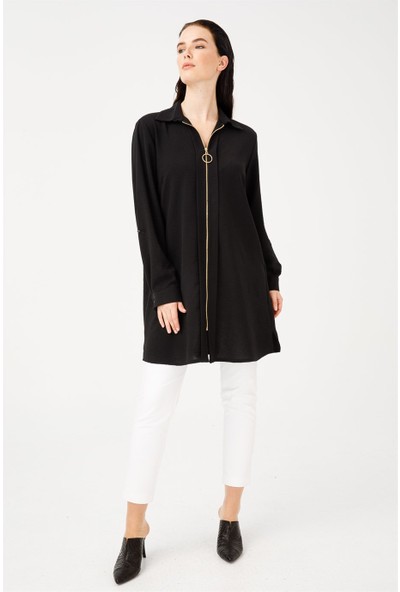 Mutlu Ertan Uzun Gömlek Fermuarlı-Siyah