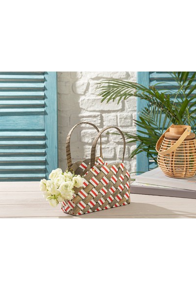 English Home Royal Stripe Sepet 27X11X18CM Gri - Kırmızı English Home Royal Stripe Sepet 27X11X18CM Gri - Kırmızı