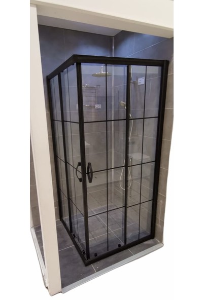 Merban Kare Siyah Profil Karolaj Desenli 5 mm Temper Cam Çelik Rulmanlı