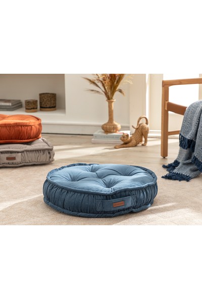English Home Malta Round Kadife Dekoratif Minder 60 cm Indigo English Home Malta Round Kadife Dekoratif Minder 60 cm Indigo