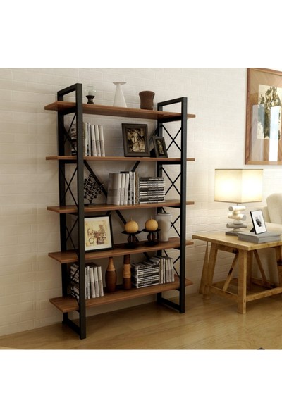 Kzy Metal Dekoratif Kitaplık - Ceviz
