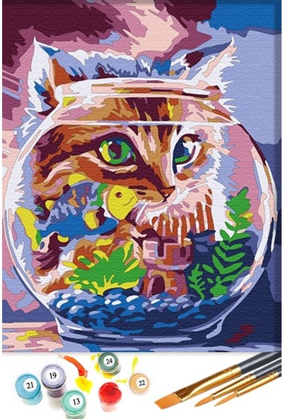 Tabdiko Sayılarla Boyama Kedi Ve Balık 40*50 cm Kanvas Tablo Boya Set