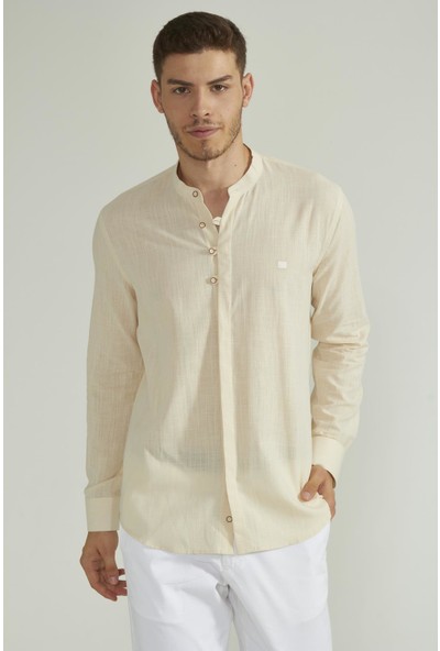 Hobi Club Hakim Yaka Slim Fit Keten Gömlek
