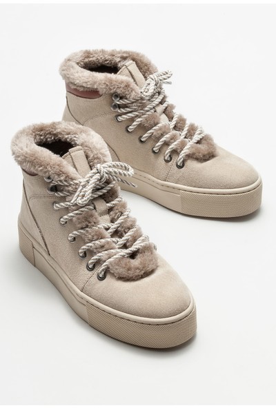 Elle Shoes Bej Deri Kadın Günlük Spor Bot