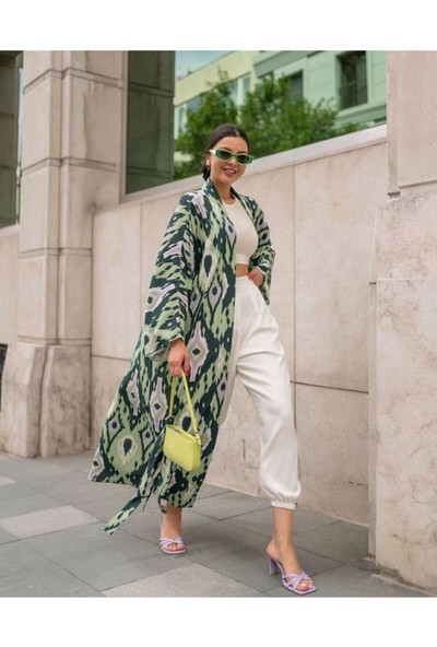 Hamaq Kadın Yeşil Lila Detaylı Kimono
