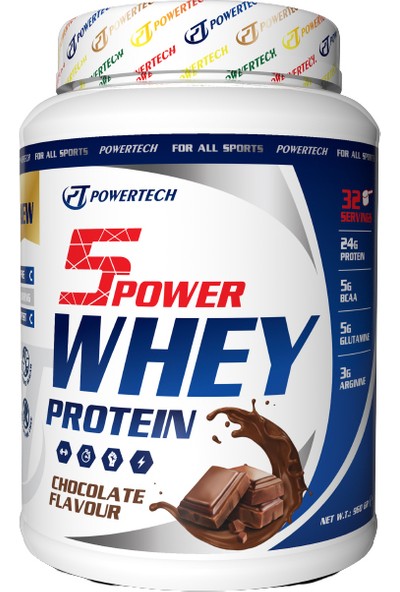 Powertech 5power Whey Protein 960 gr Çikolata Aromalı Protein Tozu