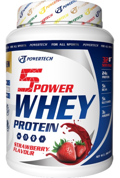 Powertech 5power Whey Protein 960 gr Çilek Aromalı Protein Tozu