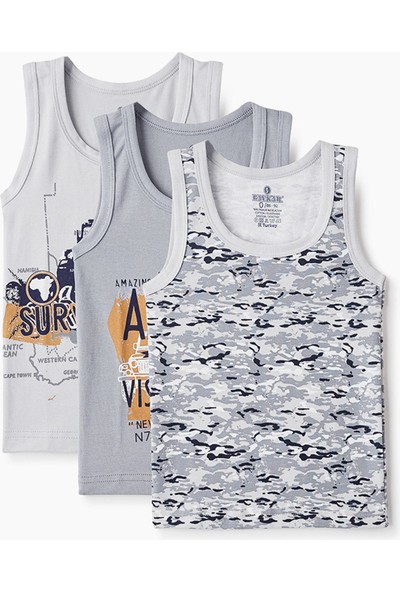 Baykar Erkek Çocuk Kamuflaj Temalı Atlet 3'lü Paket 2640 Gri