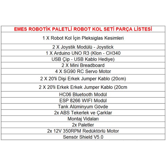 Arduino Emes Robotik Robot Kollu Tank Proje Seti Fiyatı