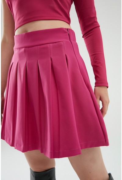 Quzu Pileli Içi Şortlu Mini Etek Orkide