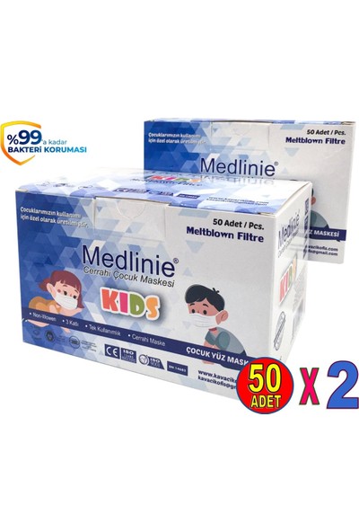 Medlinie 4-14 Yaş Desenli Cerrahi Çocuk Maskesi 100'LÜ