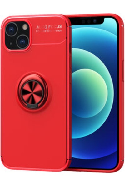 Mobicas Apple iPhone 13 Için Yüzüklü Manyetik Ravel Silikon Kılıf Kırmızı